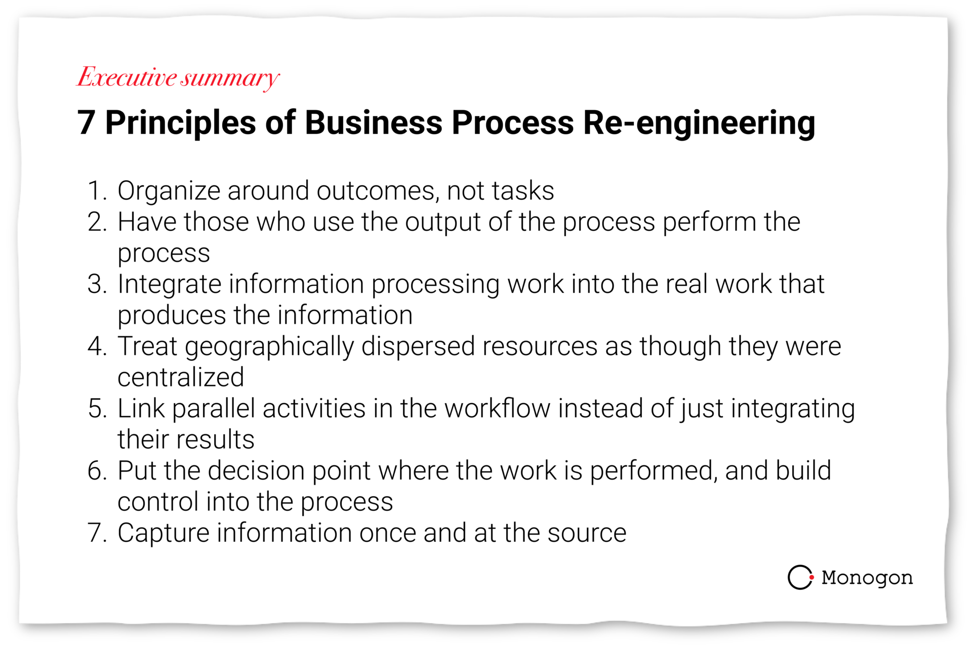 The principles of Business Process Re-engineering (BPR) - Monogon